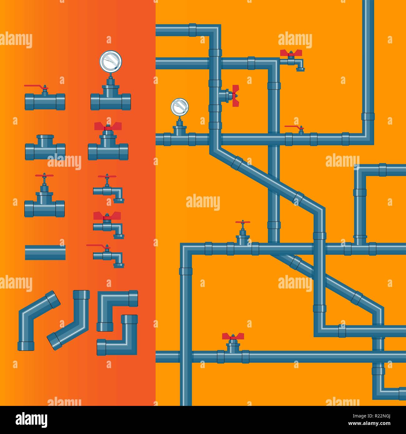 steel pipe set. Metal pipe, switch and manometer. Water tap Stock Vector Image & Art - Alamy