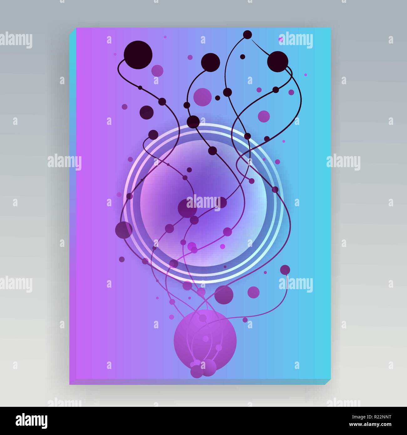 Blue violet mesh background, line spiral and circles, motion design ...