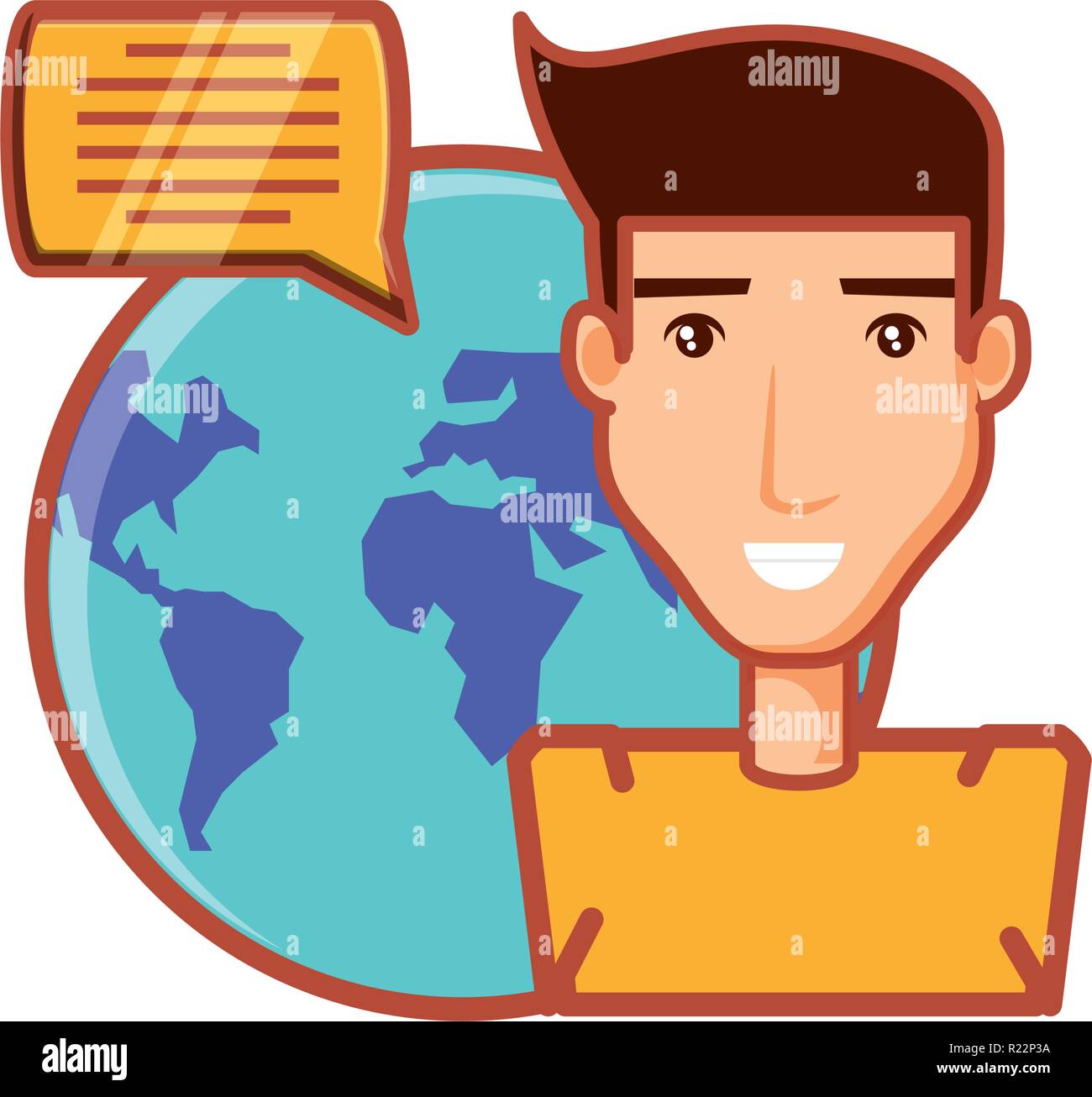 man and planet earth with speech bubble vector illustration design ...