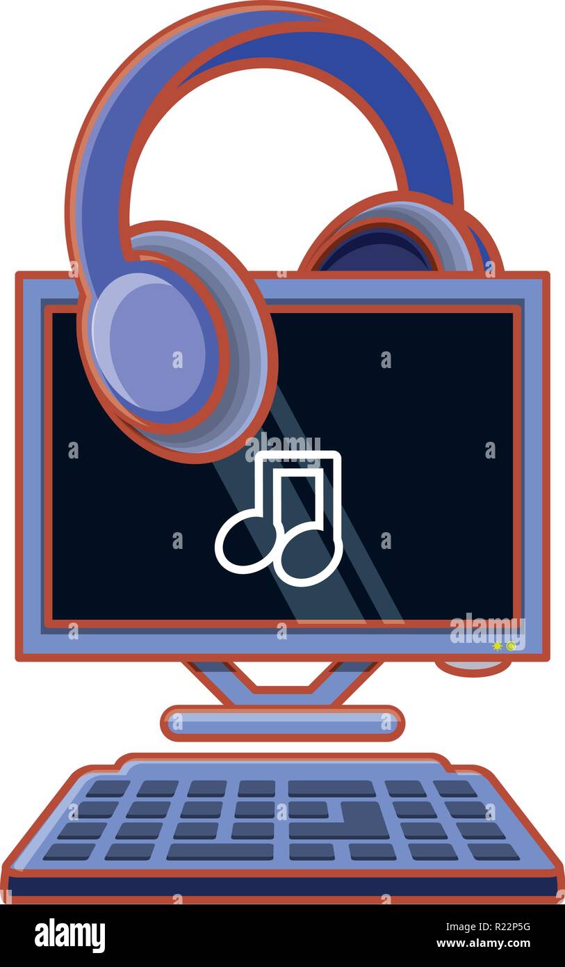 computer desktop with music headset vector illustration design Stock ...