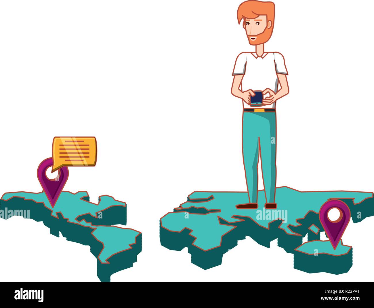 man in map with smartphone and set icons vector illustration design ...