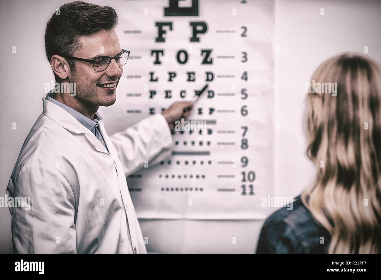 Optometrist taking eye test of female patient Stock Photo - Alamy