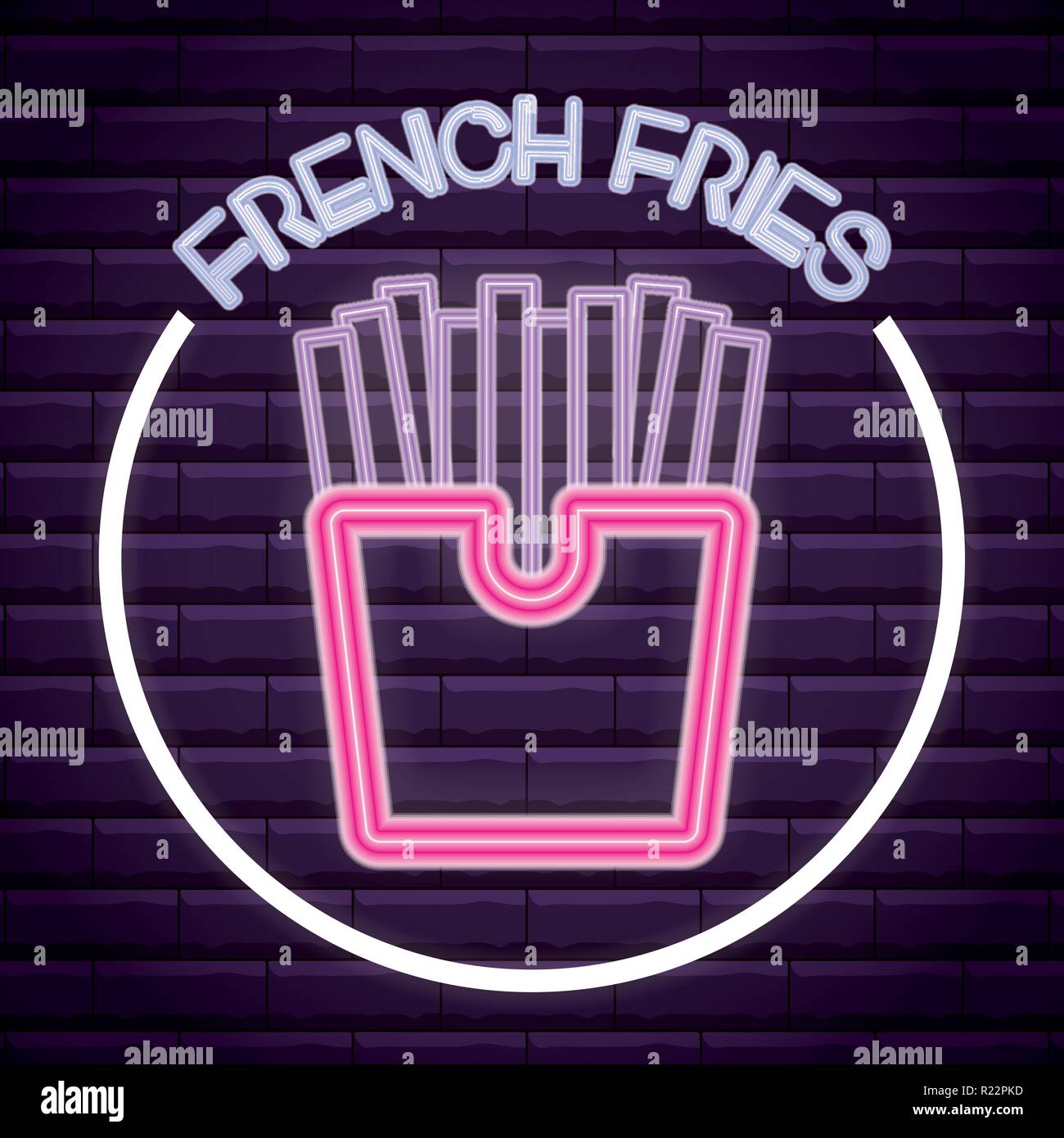 french fries neon light label vector illustration design Stock Vector ...