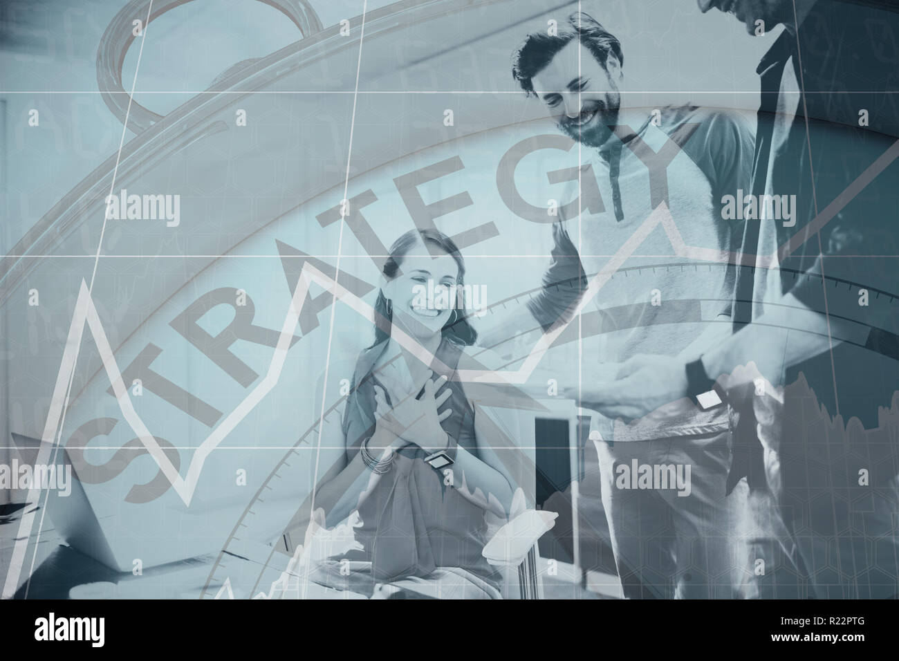 Composite image of strategy text with graphs and navigational compass ...