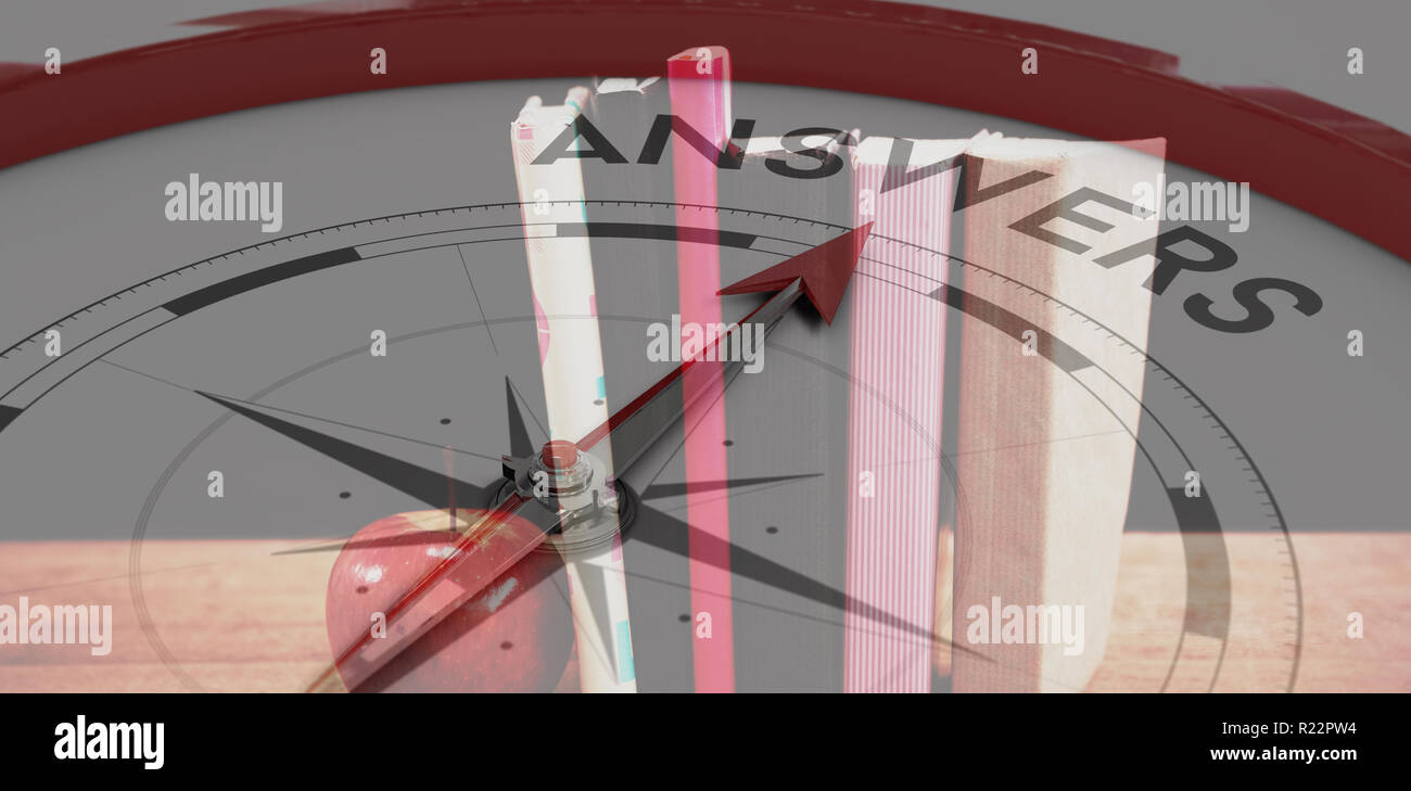 Composite image of compass pointing to answers Stock Photo - Alamy