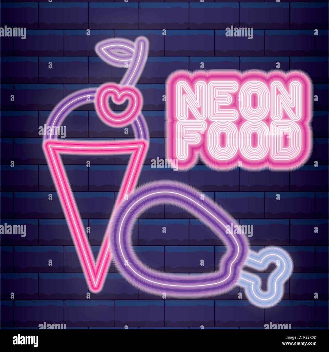 fast food neon light label vector illustration design Stock Vector ...