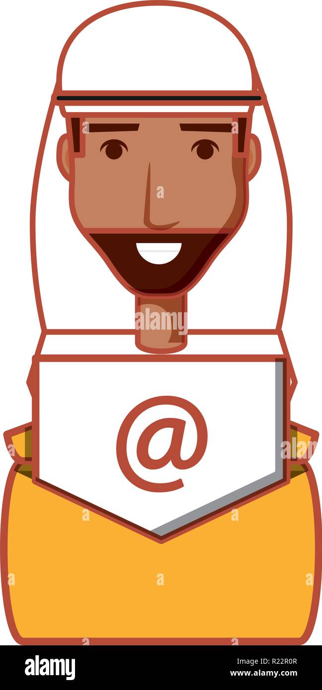 man arab and envelope mail with arroba symbol vector illustration ...