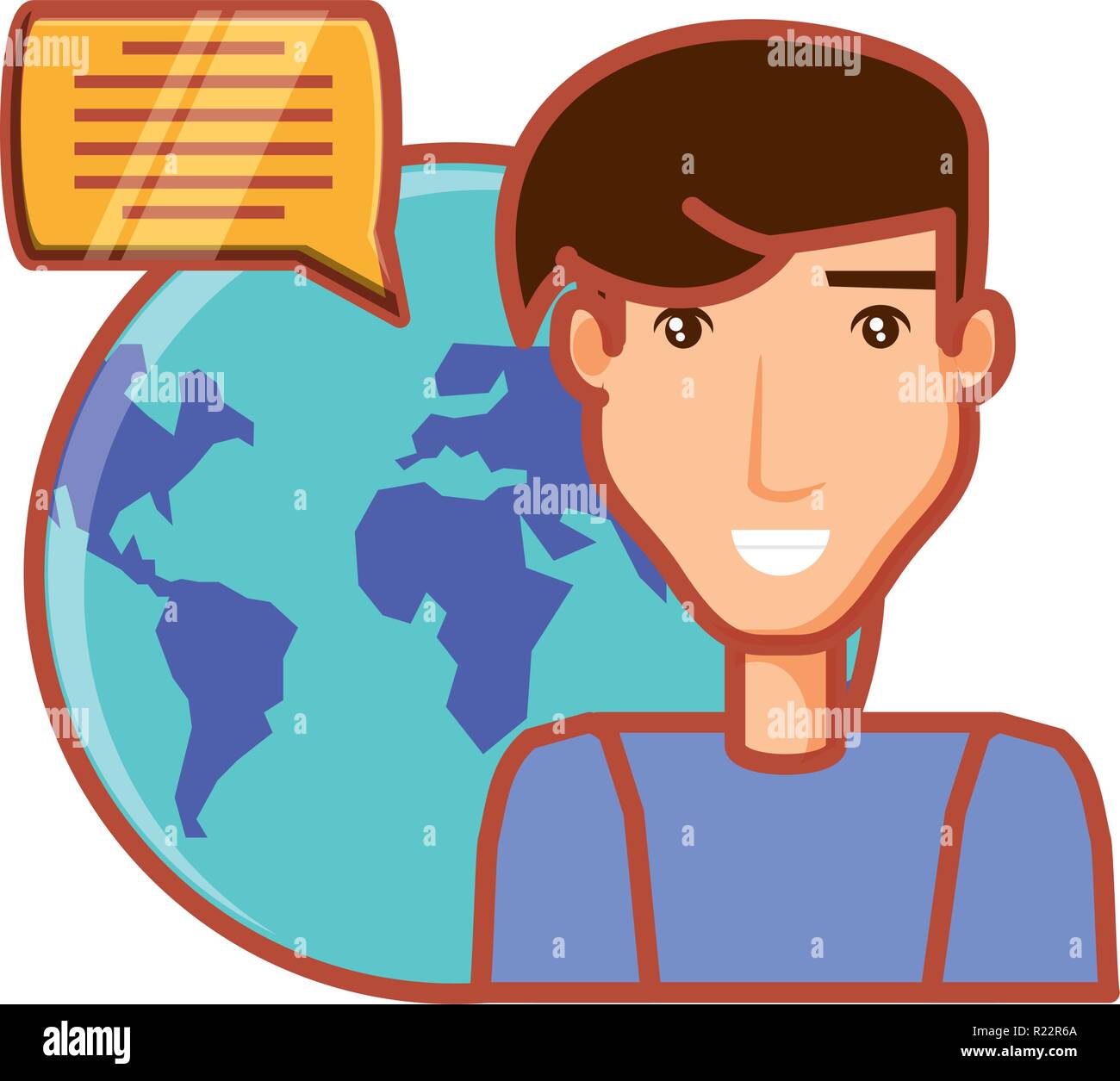 man and planet earth with speech bubble vector illustration design ...
