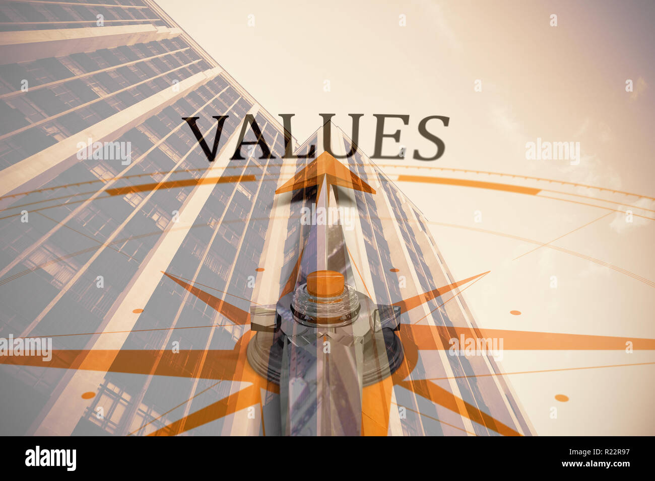 Composite image of values against compass Stock Photo - Alamy