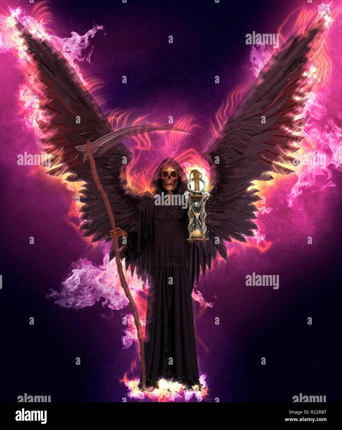 3D illustration angel of death on abstract fantasy background Stock ...