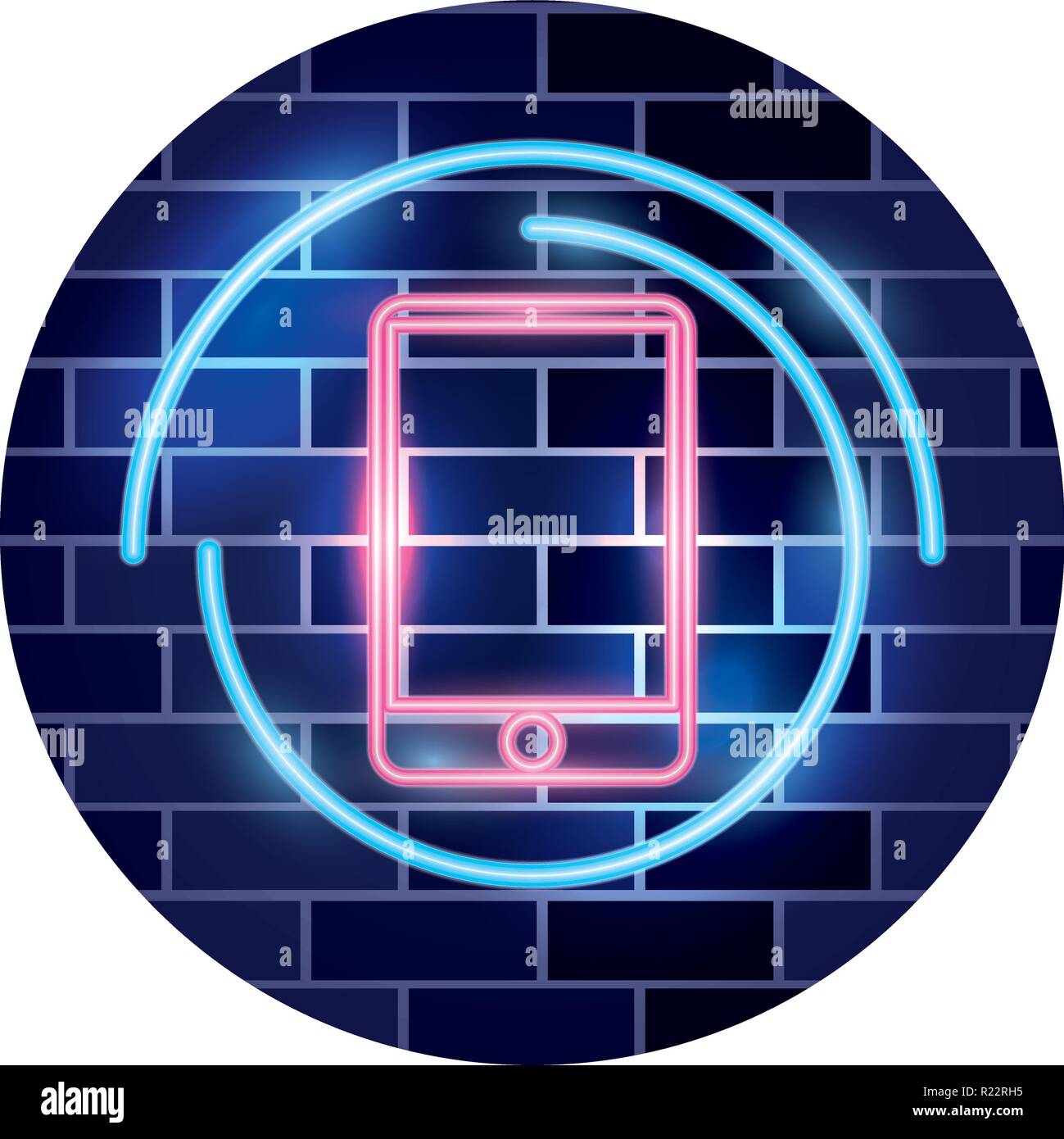 online shopping mobile neon brick wall vector illustration Stock Vector ...