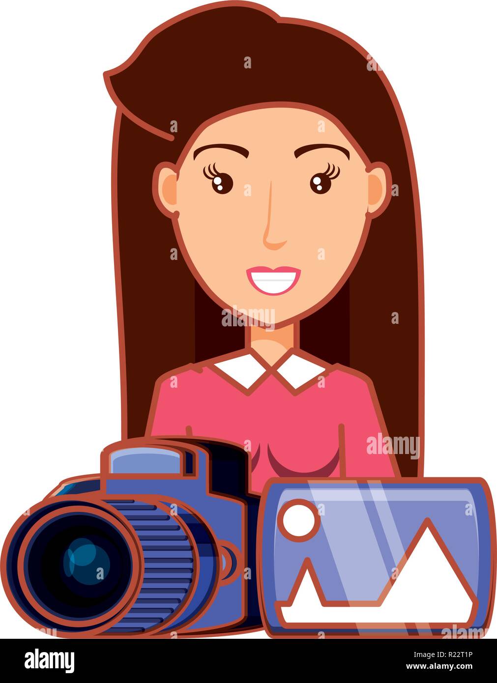 woman with photographic camera and picture vector illustration design ...