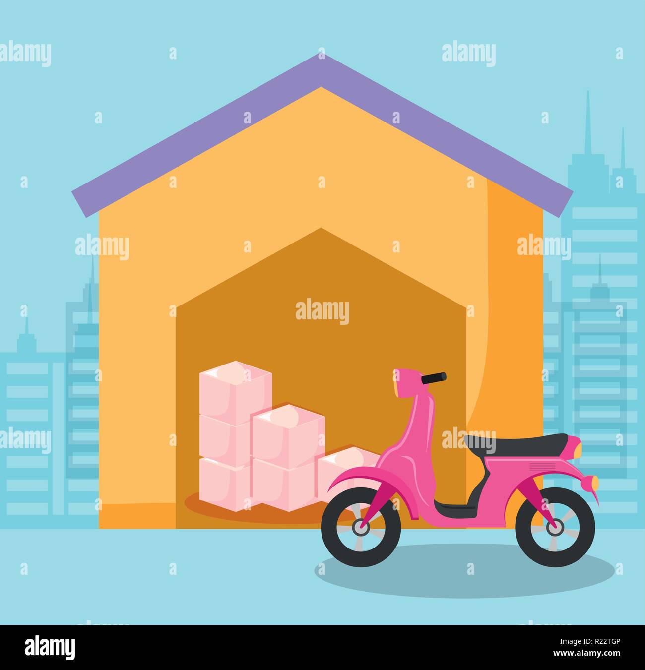 delivery service motorcycle with boxes and storage vector illustration ...