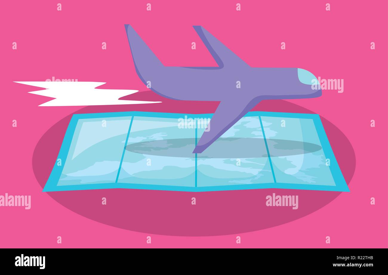 airplane flying with map guide vector illustration design Stock Vector ...