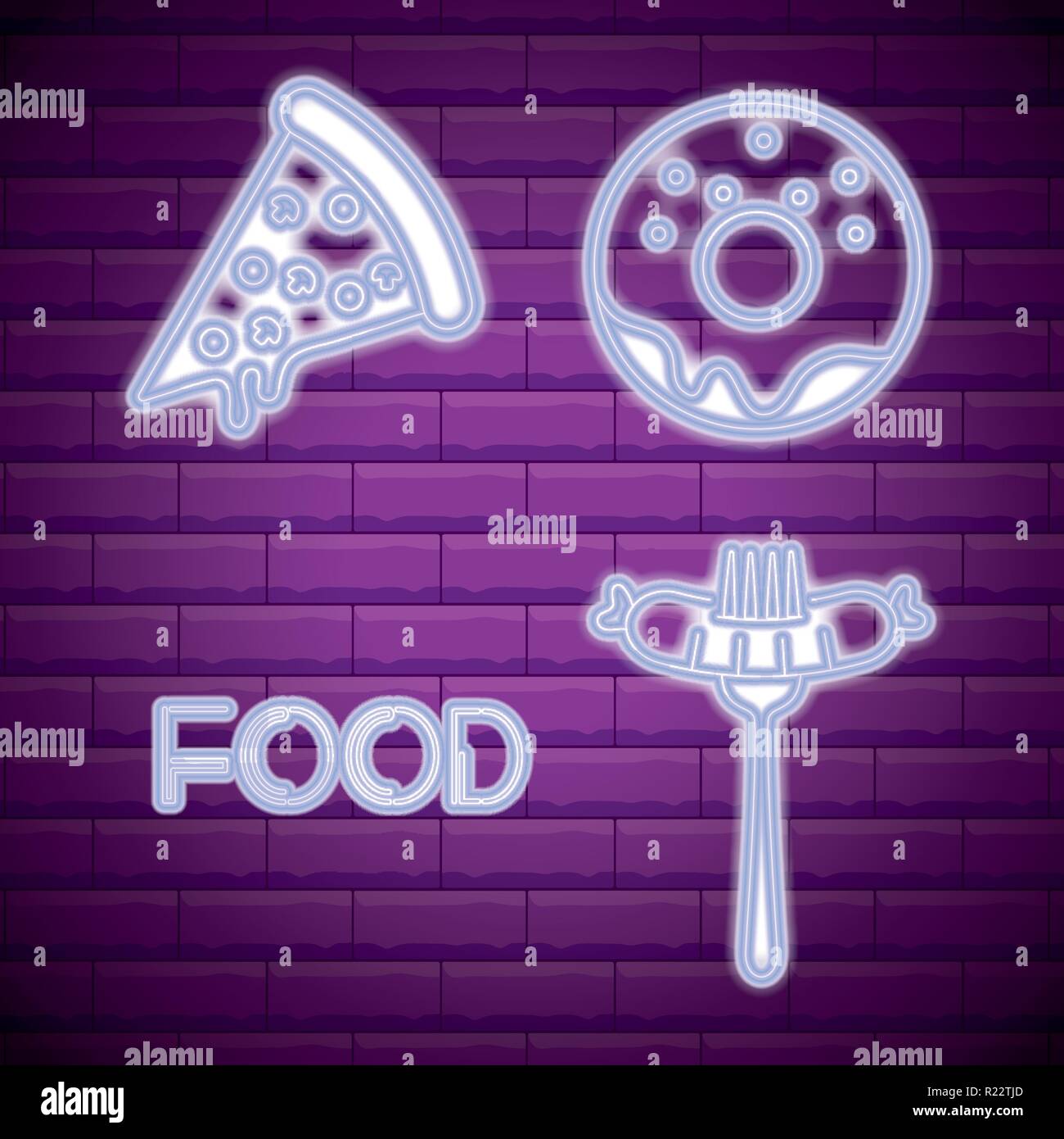 set fast food neon light label vector illustration design Stock Vector ...
