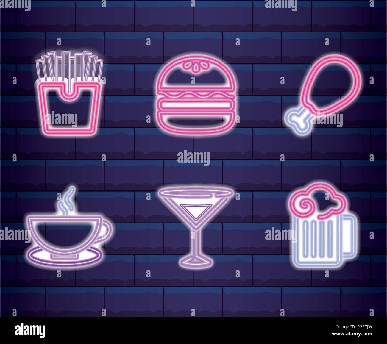 set fast food neon light label vector illustration design Stock Vector ...