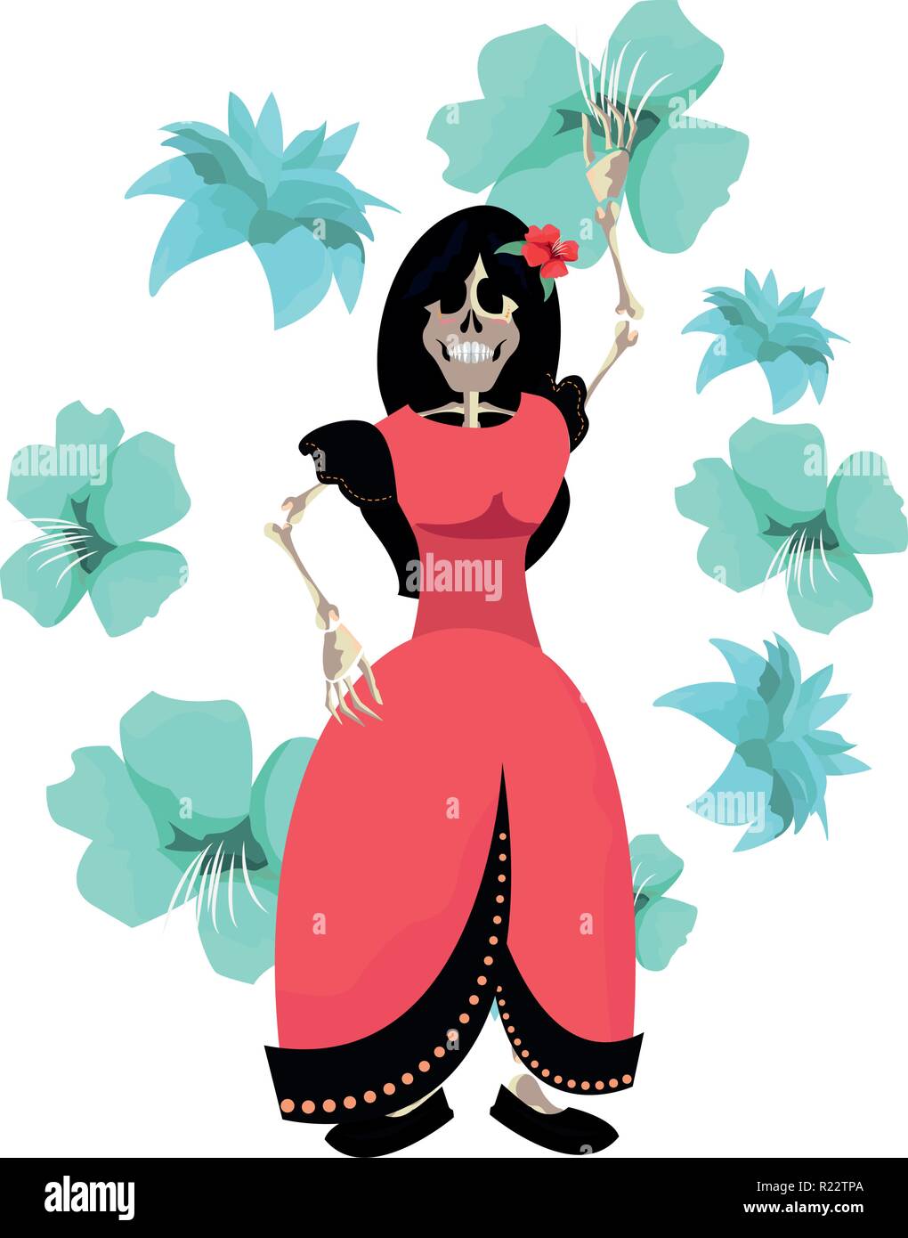 catrina character with flowers day of the dead vector illustration ...