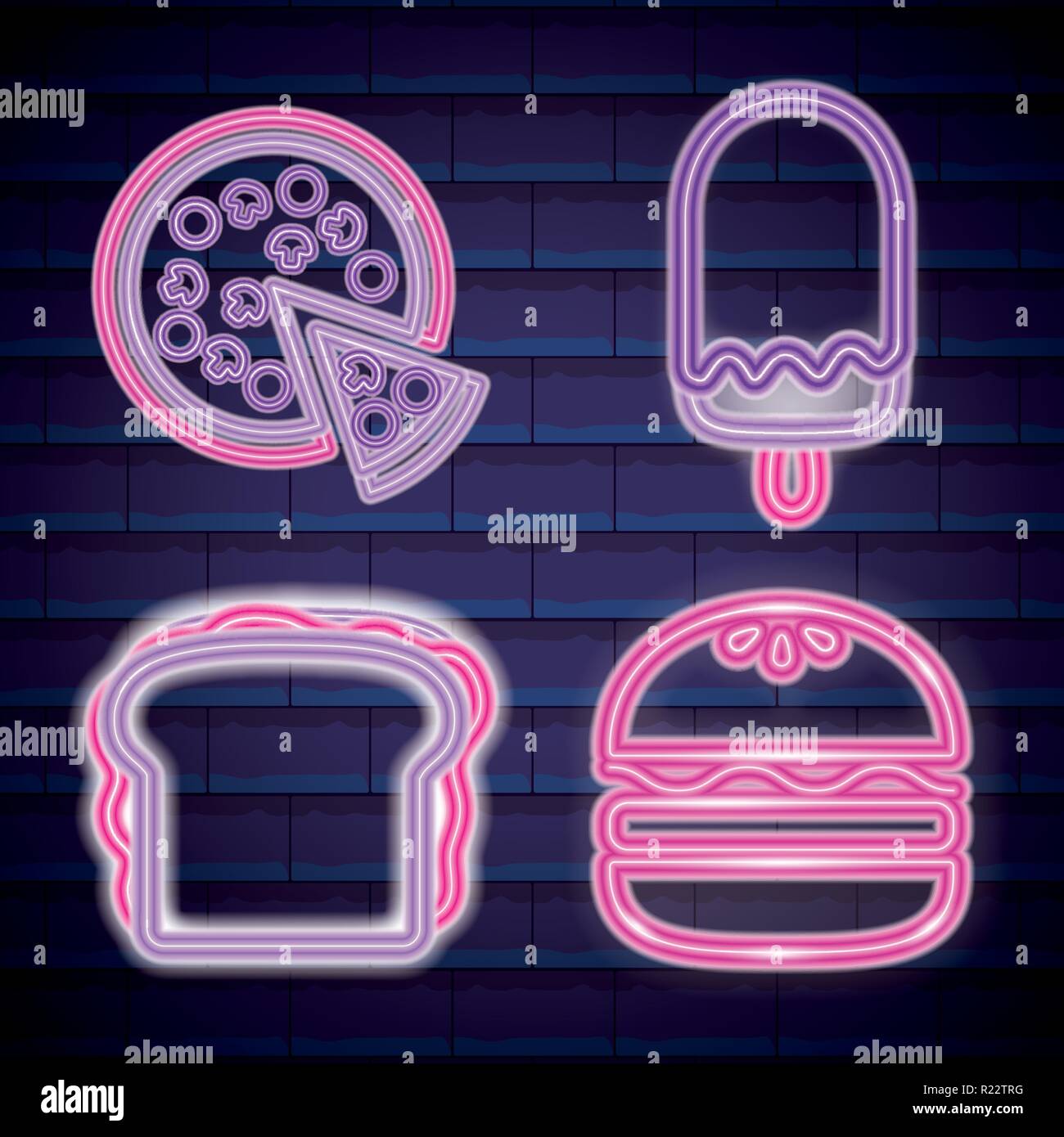 set fast food neon light label vector illustration design Stock Vector ...