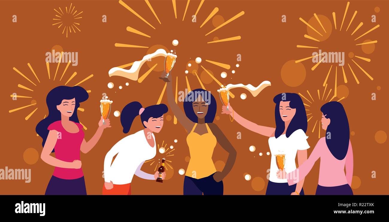 women happy celebrating party avatar character vector illustration ...