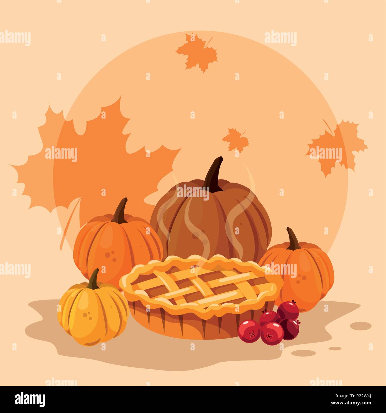 pumpkins for thanksgiving day with pie vector illustration design Stock ...