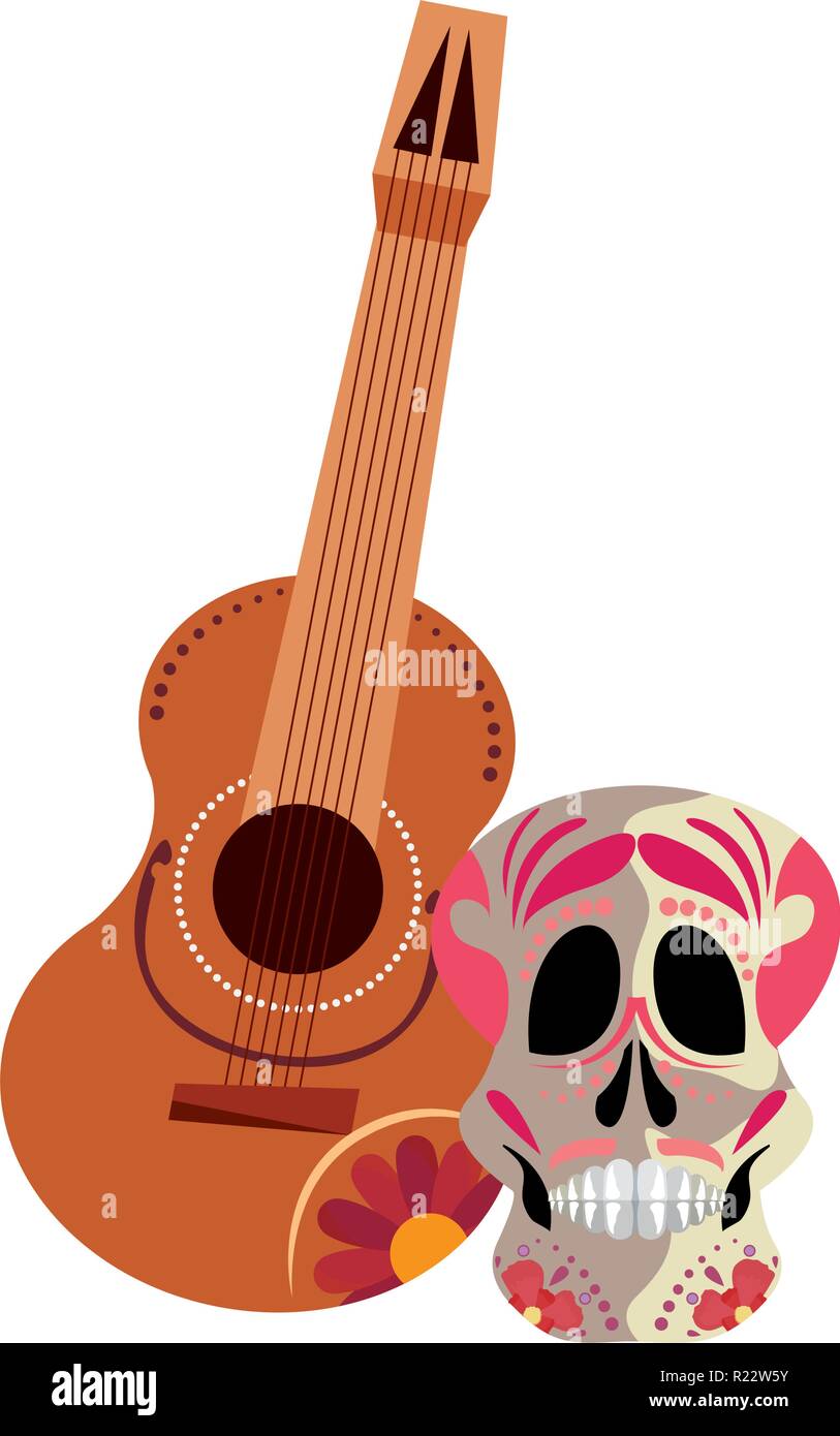 guitar skull celebration day of the dead vector illustration Stock ...