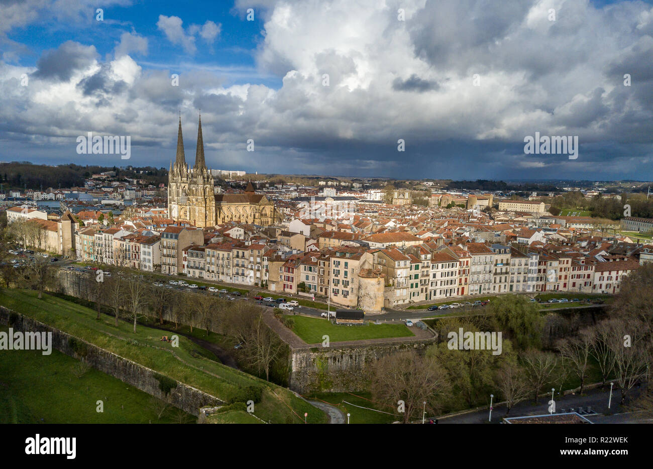 Aerial panorama of Bayonne France in Basque Country with a Gothic ...