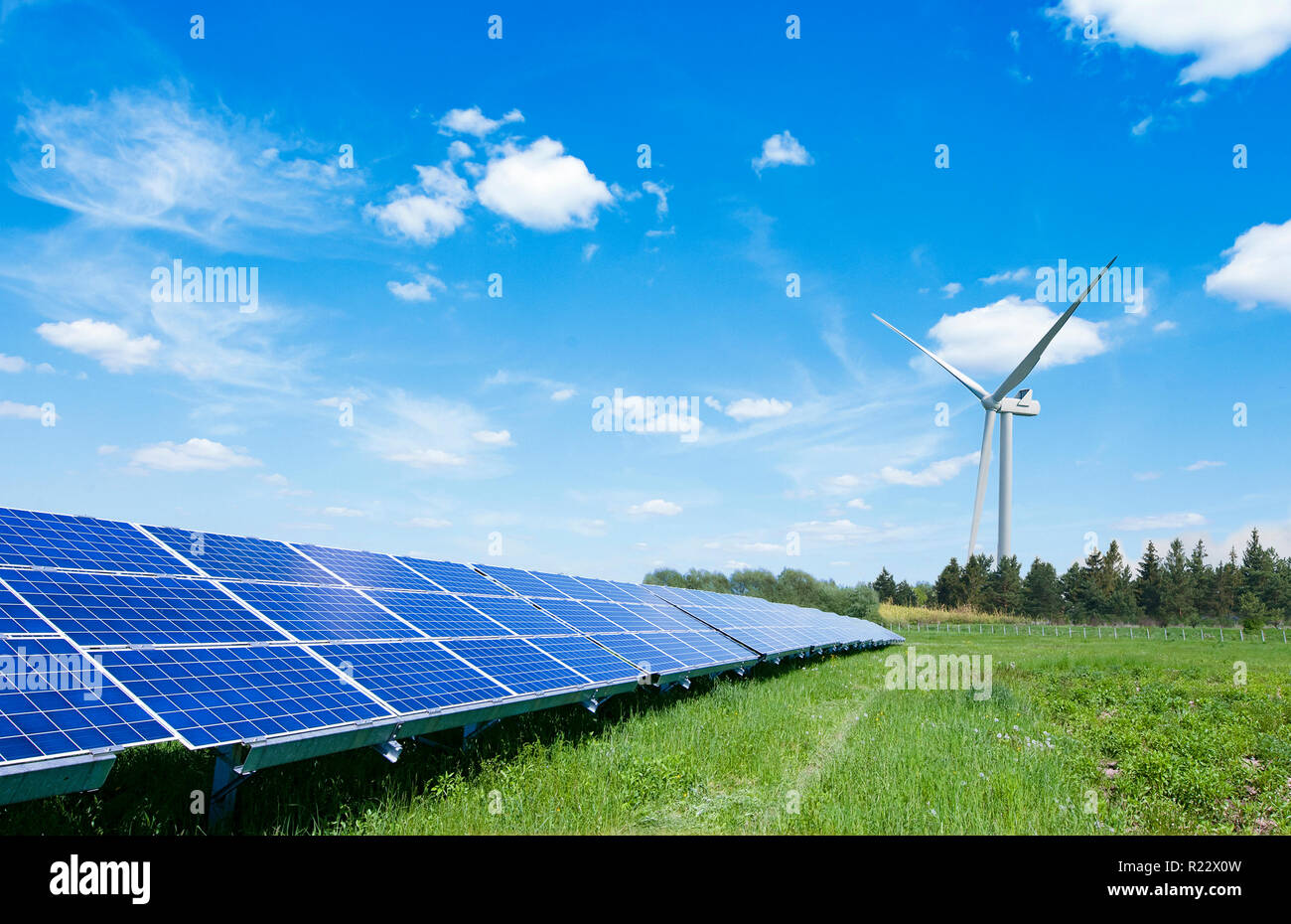 solar energy panels and wind turbine Stock Photo - Alamy