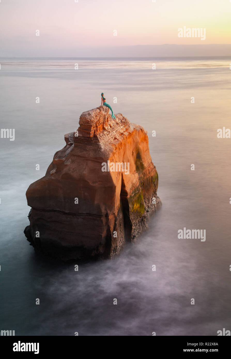 Mannequin statue of a blue and teal mermaid in Ocean Beach, San Diego ...