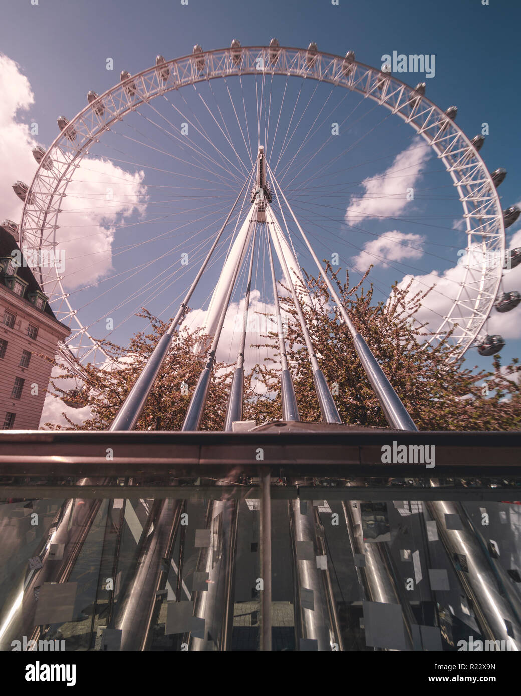 Unique perspective of the London eye in London, UK. Leading lines bring ...