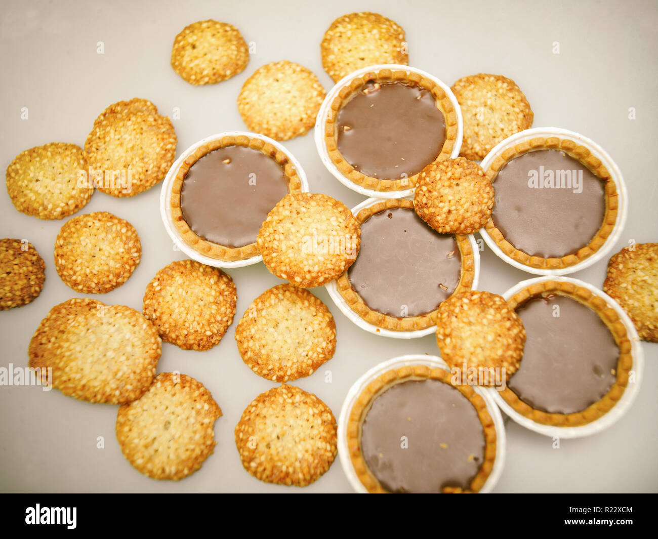 Plain chocolate round cookies, studio close-up Stock Photo - Alamy