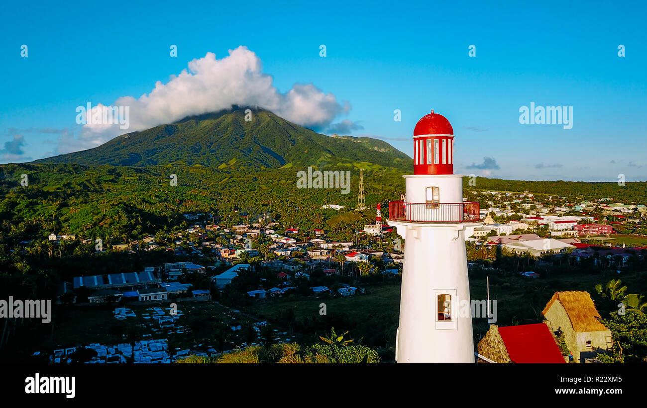 Drone shot of Basco Lighthouse in the province of Batanes, Philippines ...