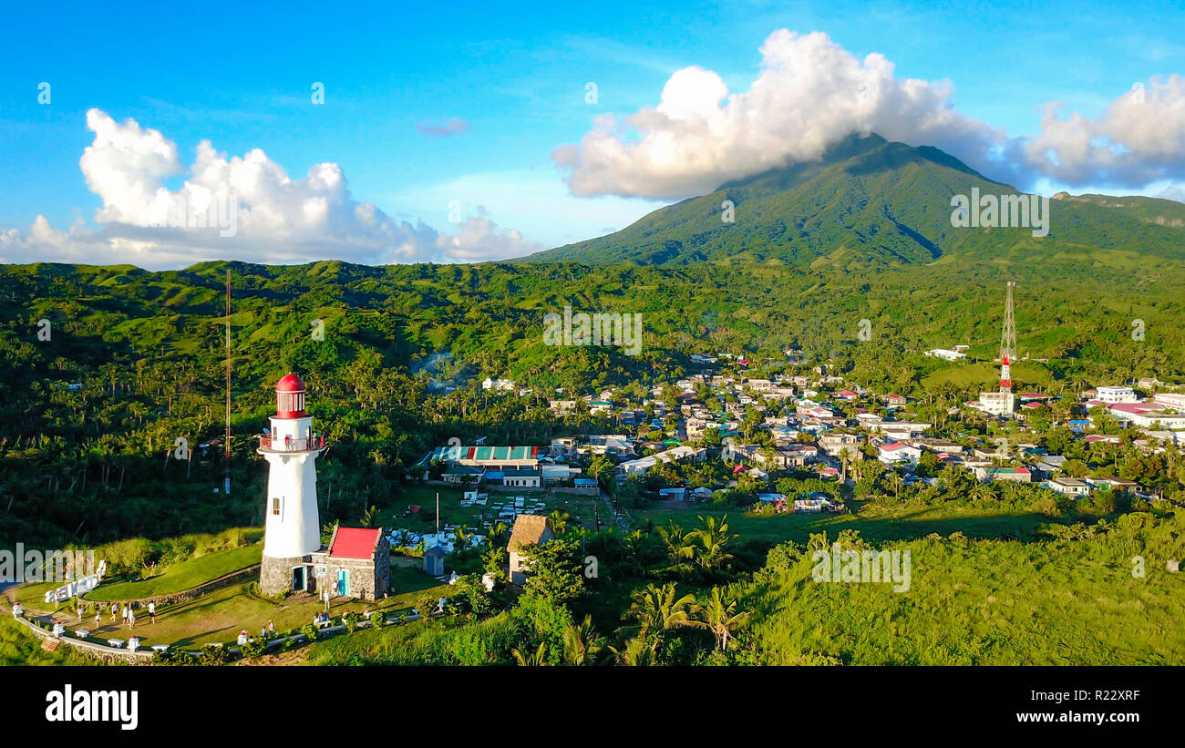 Drone shot of Basco Lighthouse in the province of Batanes, Philippines ...