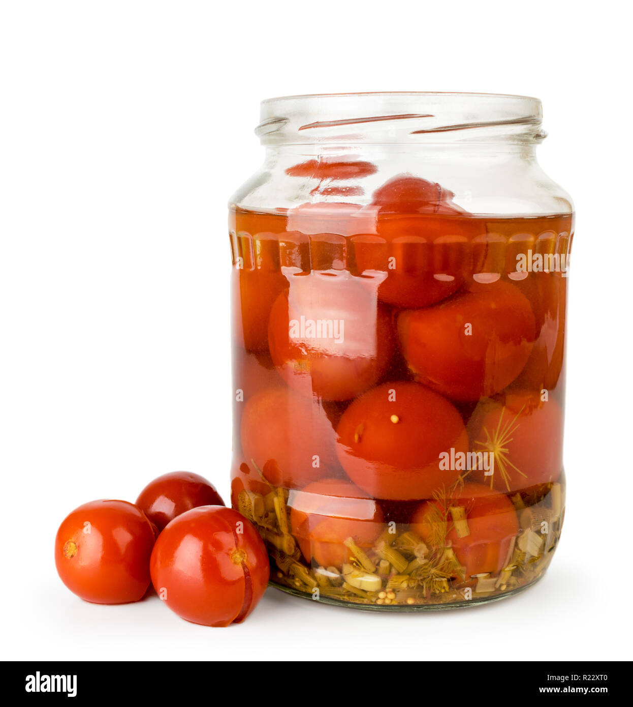 Open jar of pickled tomatoes close up on a white. Isolated Stock Photo ...