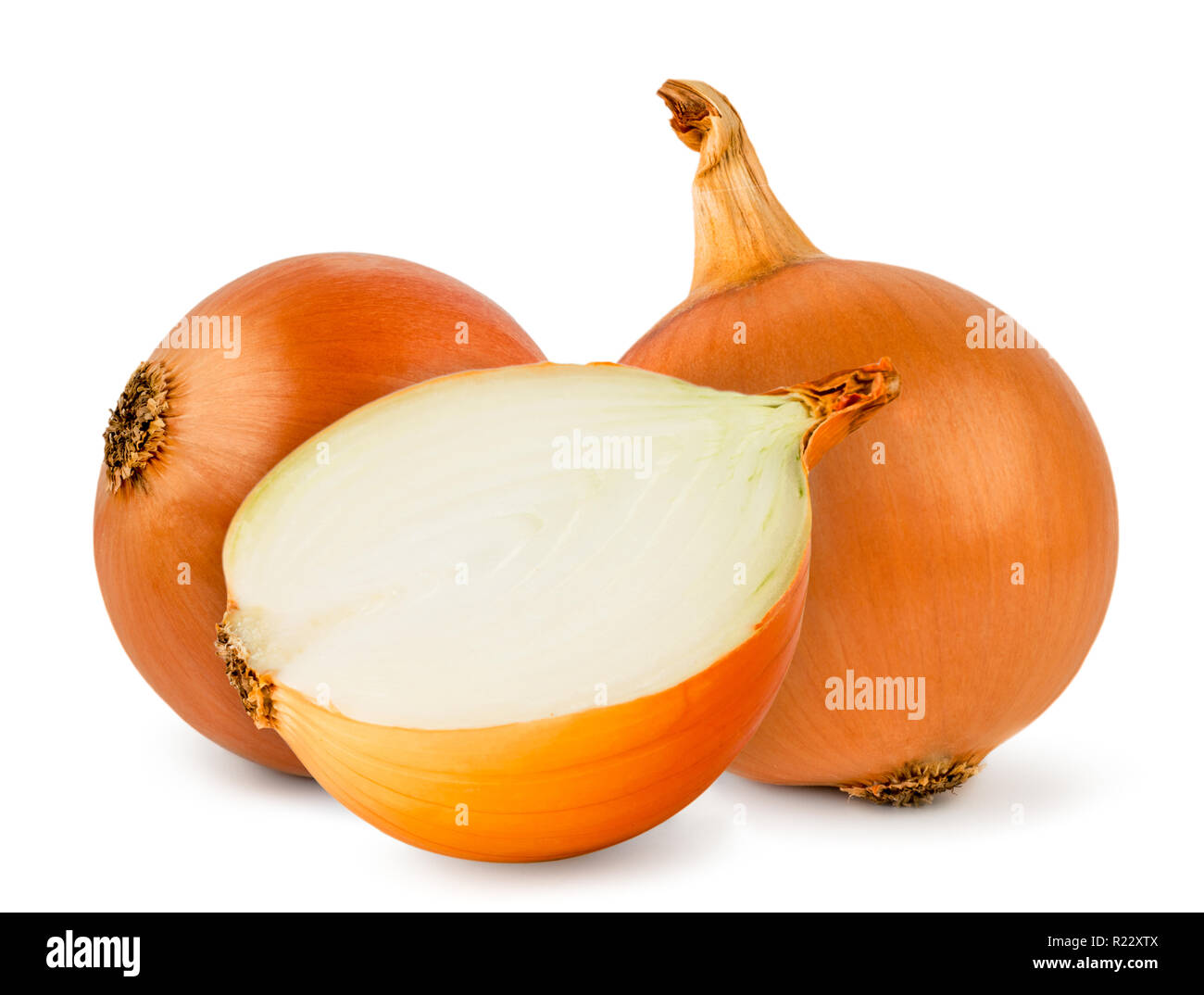 Two onions and half close up on a white. Isolated Stock Photo - Alamy