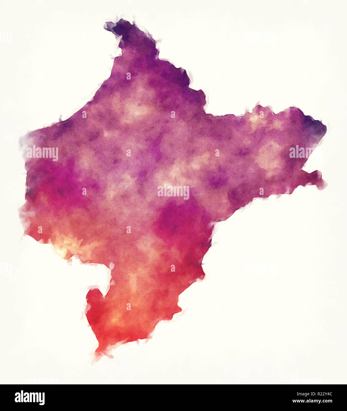 Loreto region watercolor map of Peru in front of a white background ...