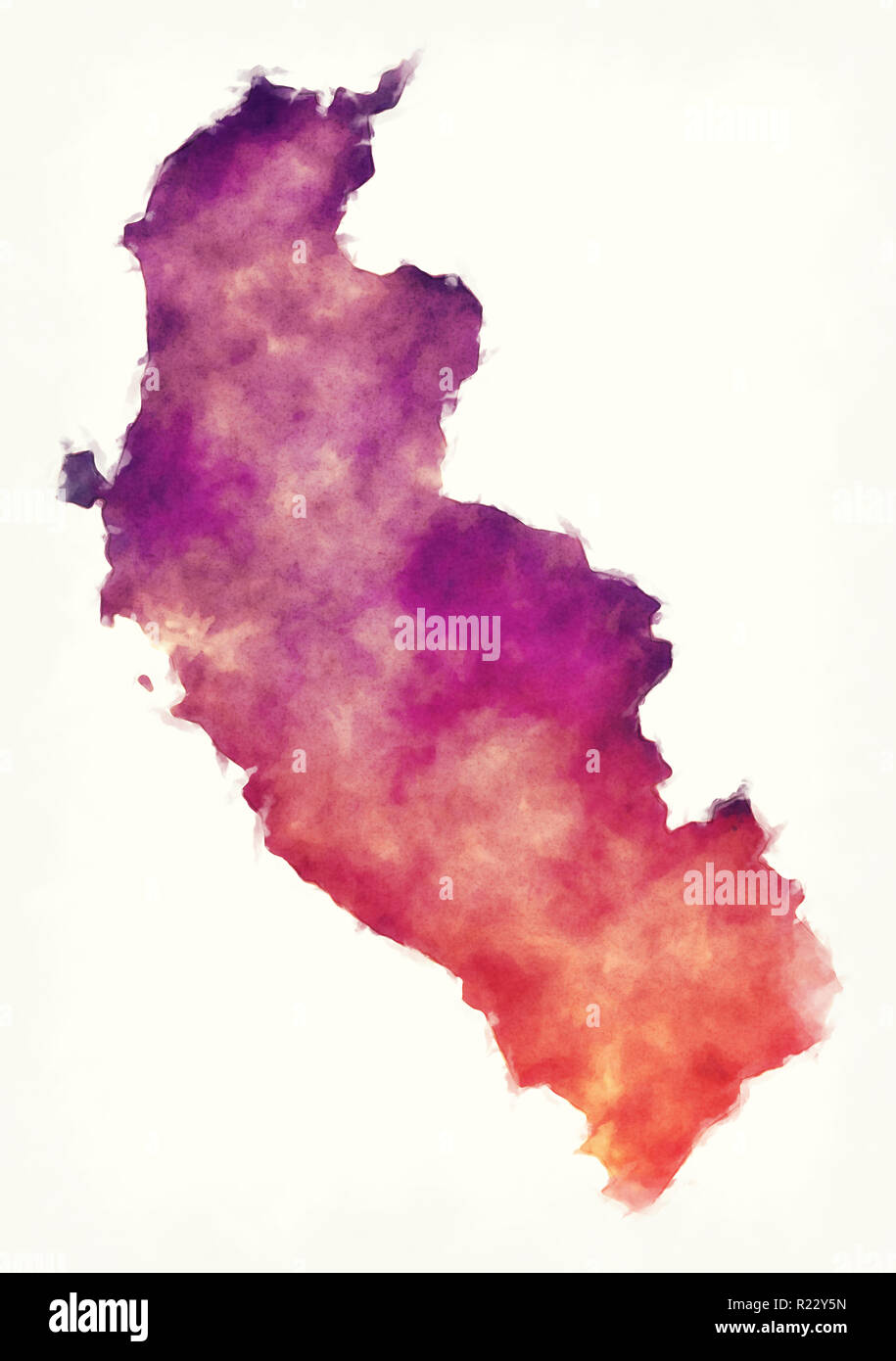 Ica region watercolor map of Peru in front of a white background Stock ...