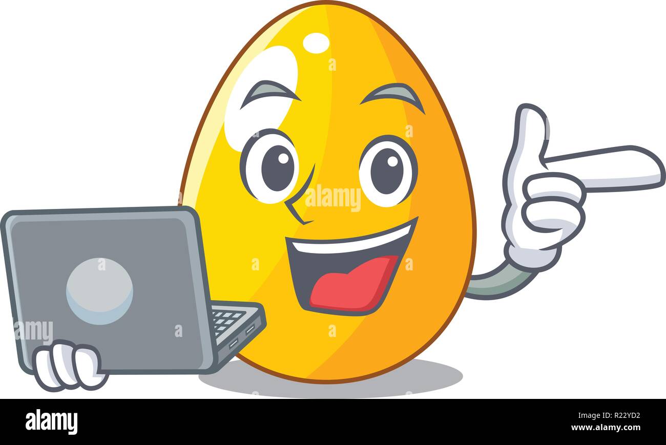With laptop golden egg cartoon for greeting card Stock Vector Image ...