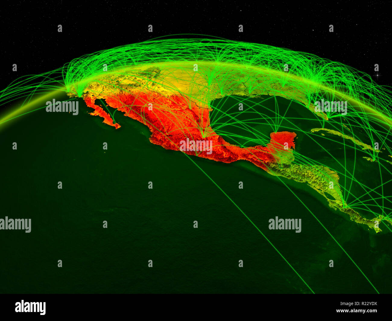 Mexico on digital planet Earth with international network representing ...