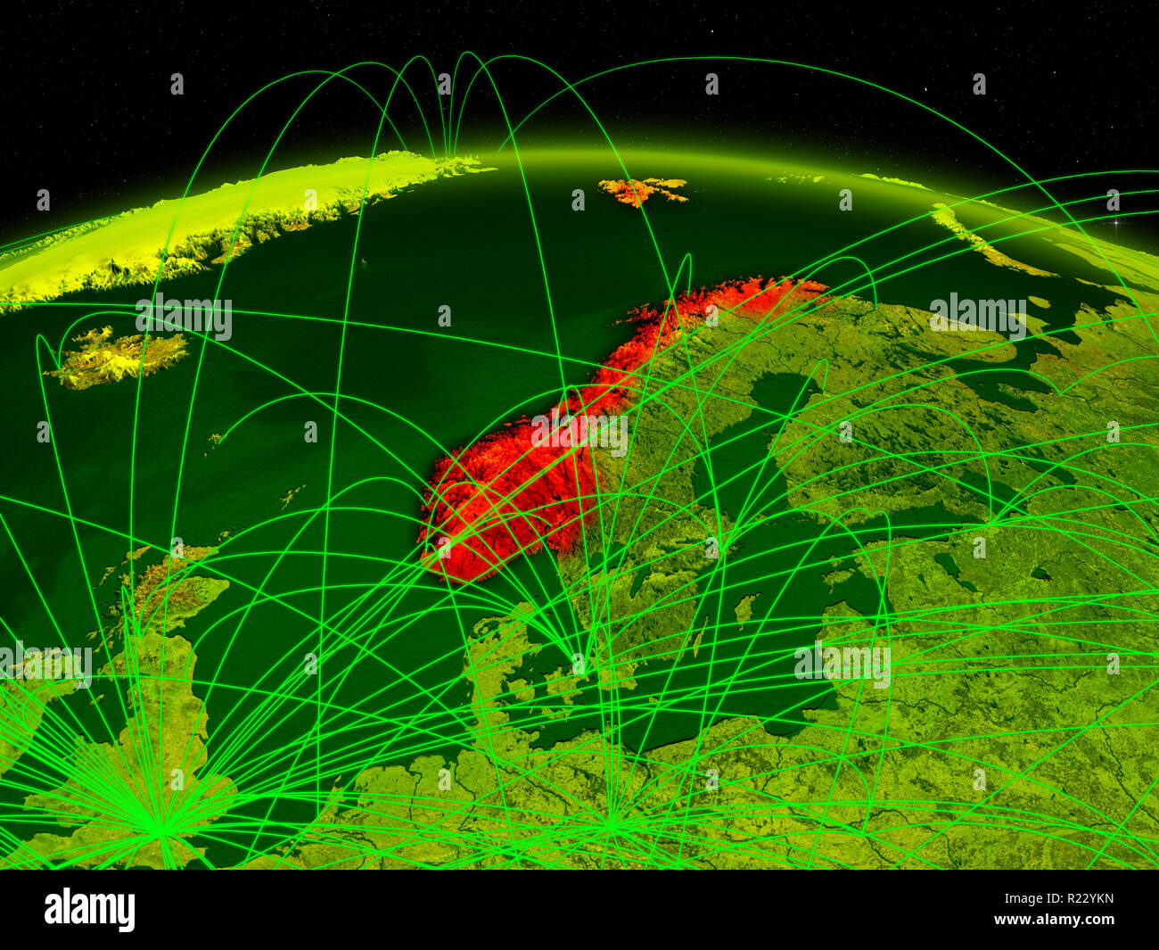 Norway on digital planet Earth with international network representing ...