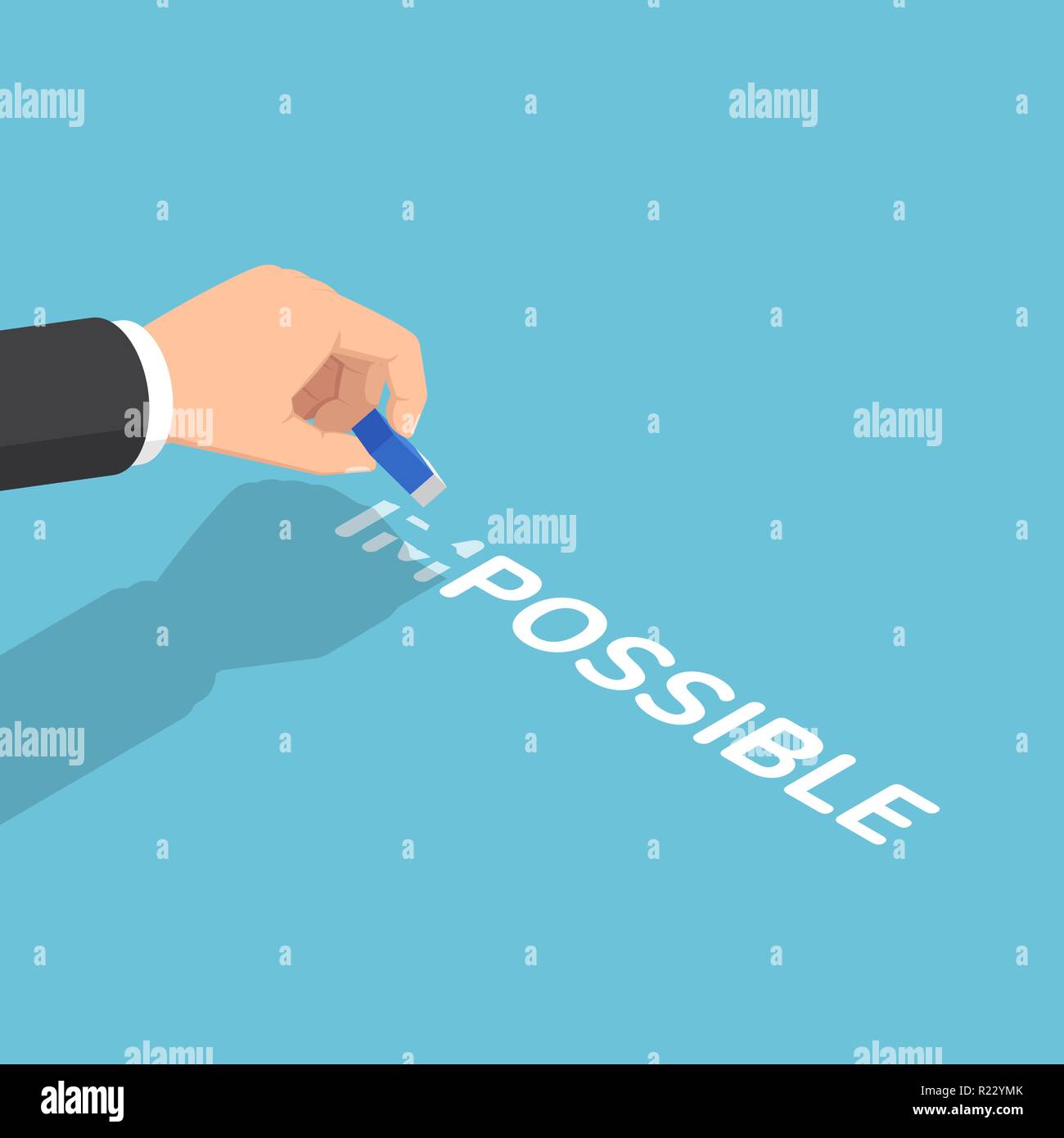 Flat 3d isometric businessman hand changing the word impossible to ...