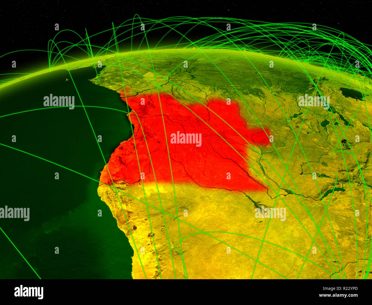 Angola on digital planet Earth with international network representing ...