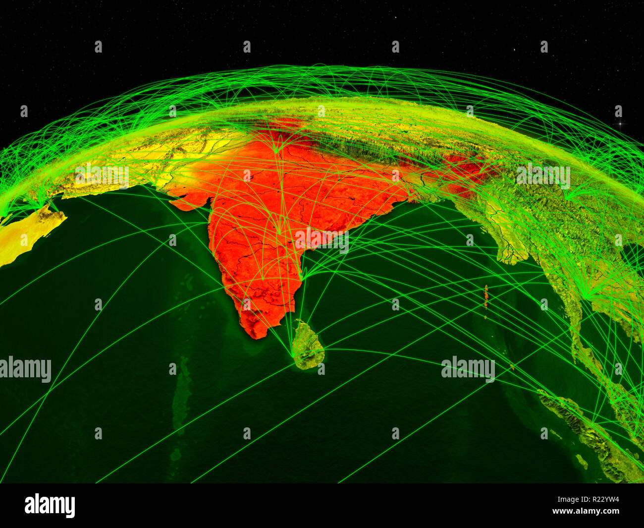 India on digital planet Earth with international network representing ...