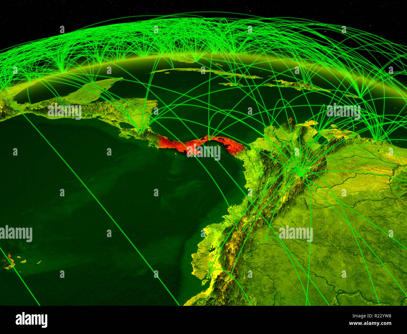 Panama on digital planet Earth with international network representing ...