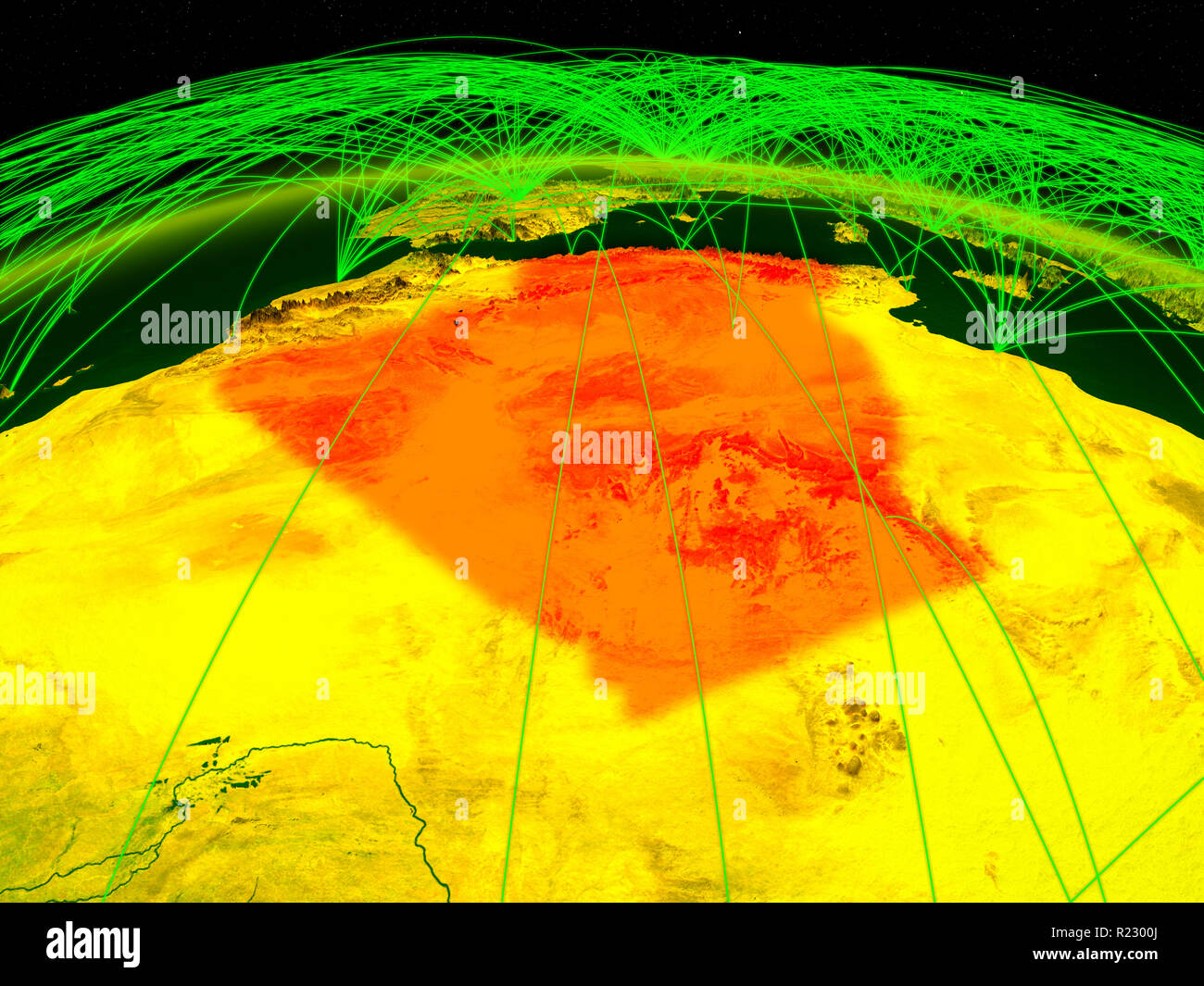 Algeria on digital planet Earth with international network representing ...