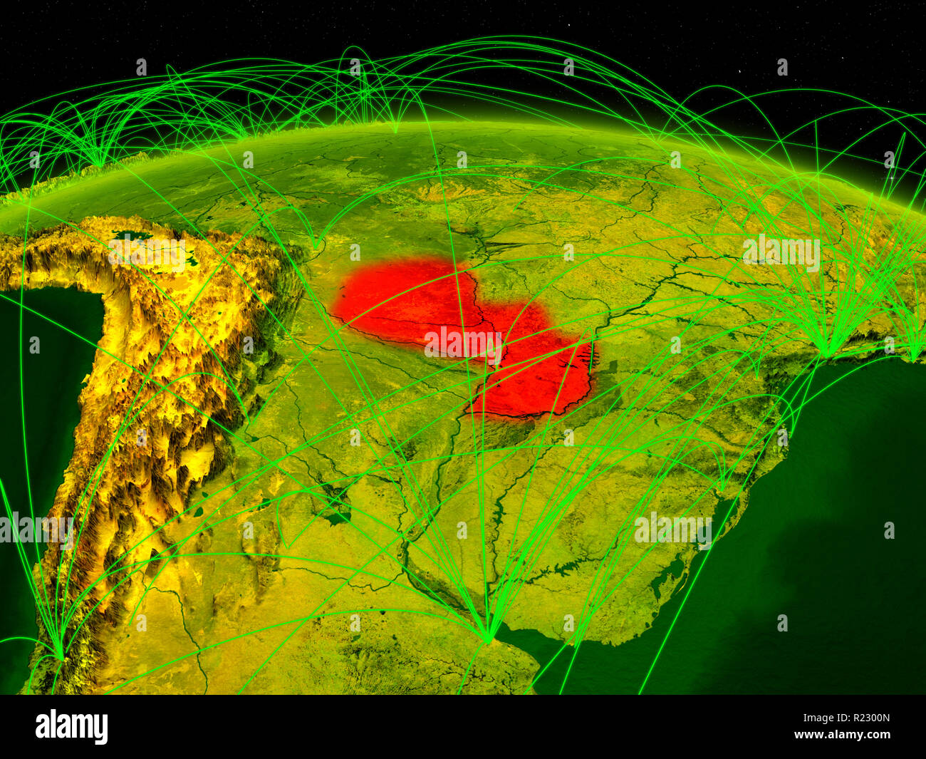 Paraguay on digital planet Earth with international network ...