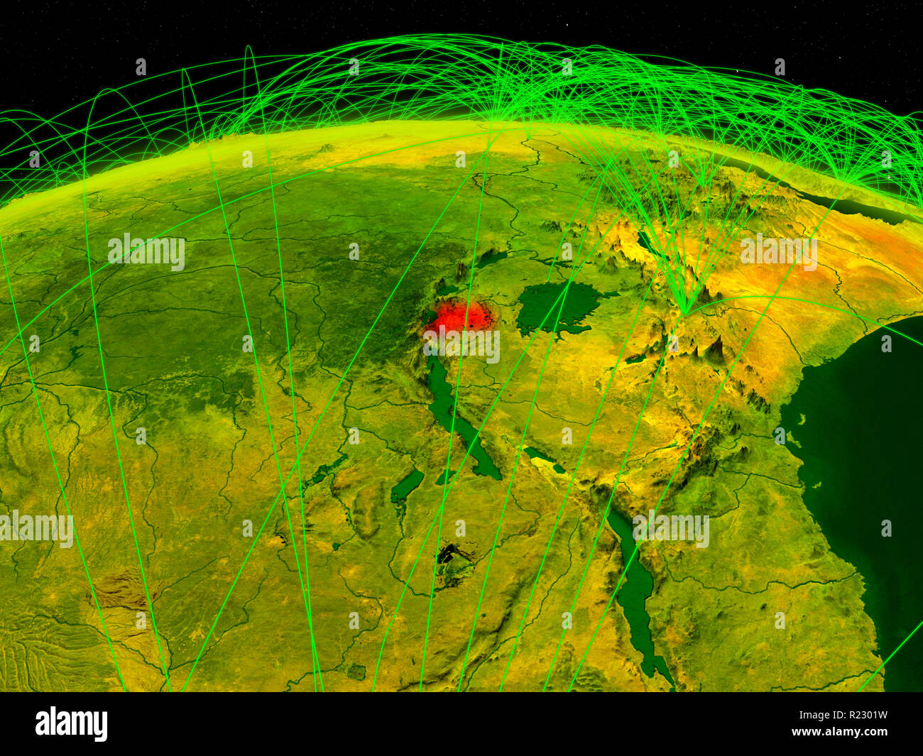 Rwanda on digital planet Earth with international network representing ...