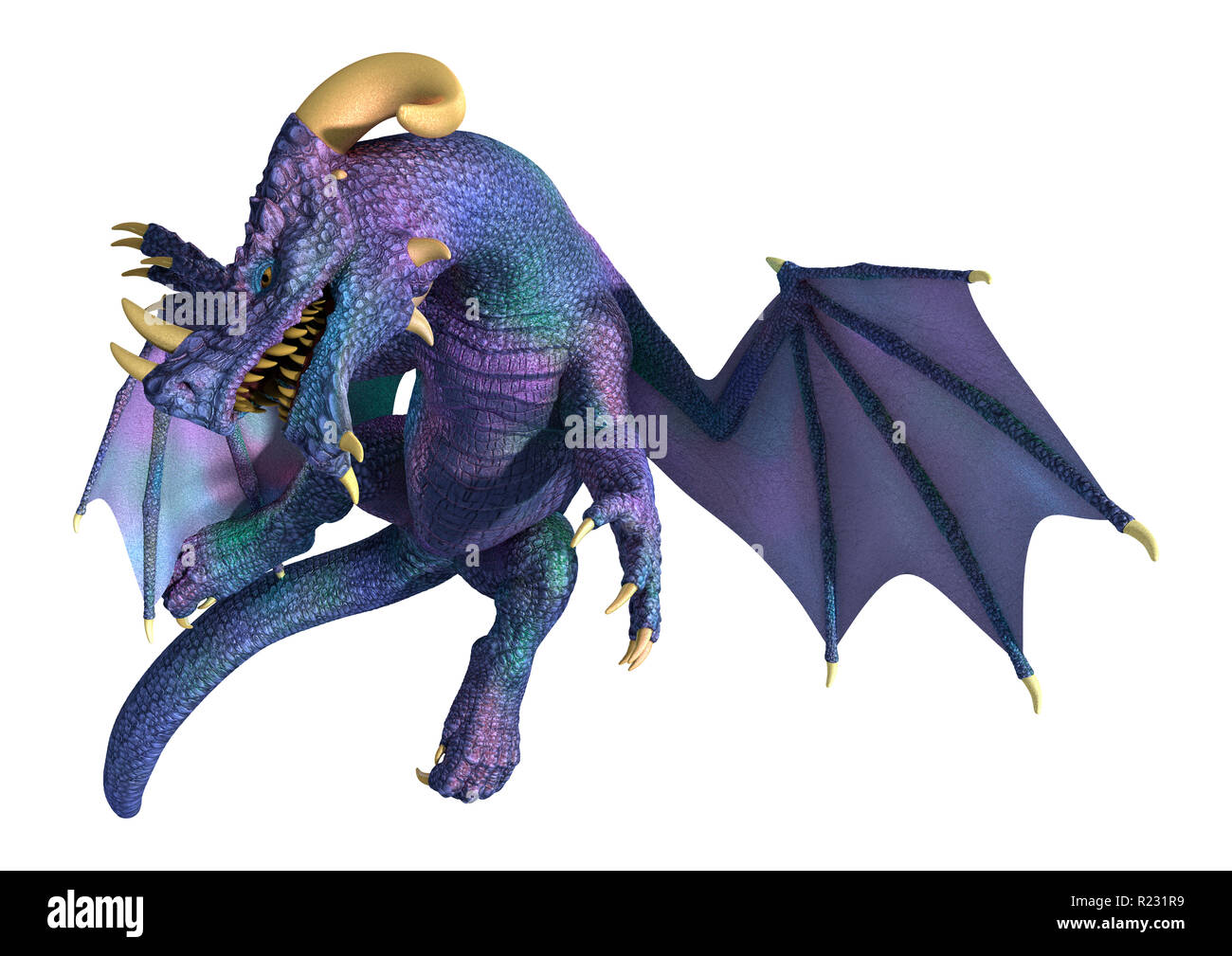 3D rendering of a blue fantasy dragon isolated on white background ...