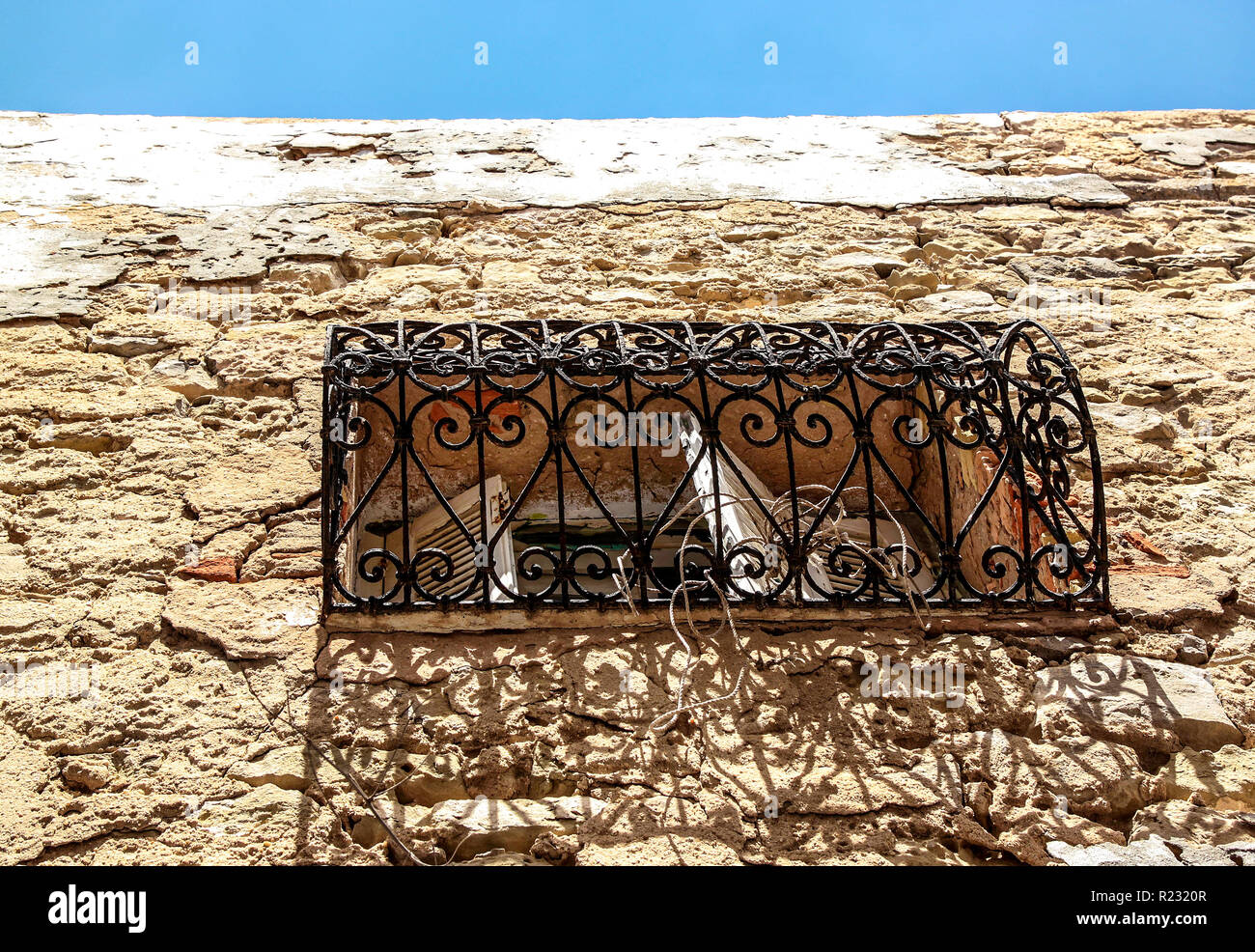 View of detail of stone building with typical Mediterranean arabic ...