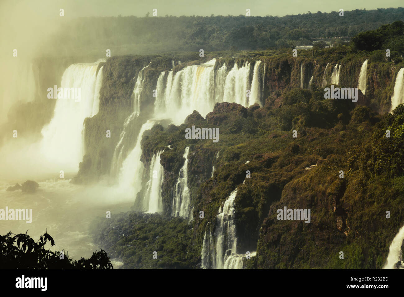 Panoramic view of the massive Iguazu Waterfalls system in Brazil Stock ...