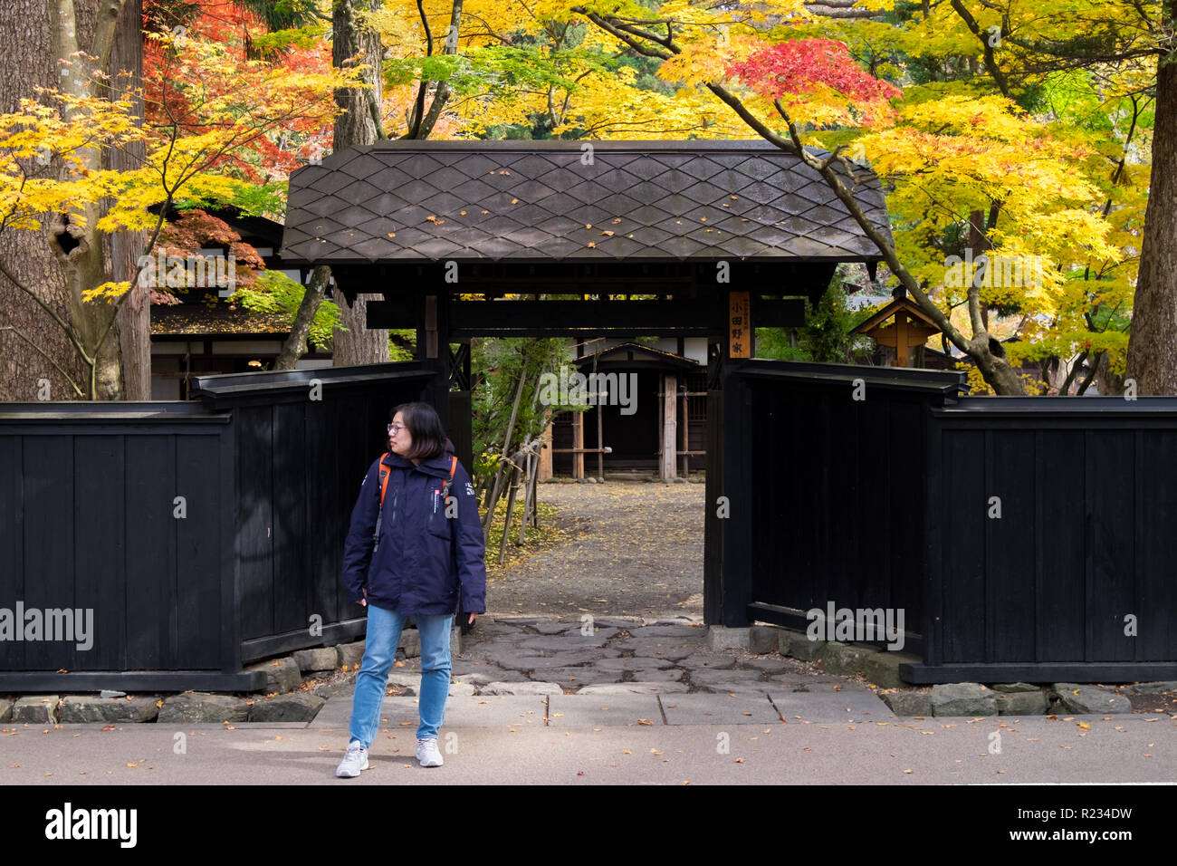 Gate to Samurai house along Bukeyashiki street in Kakunodate, Japan at ...